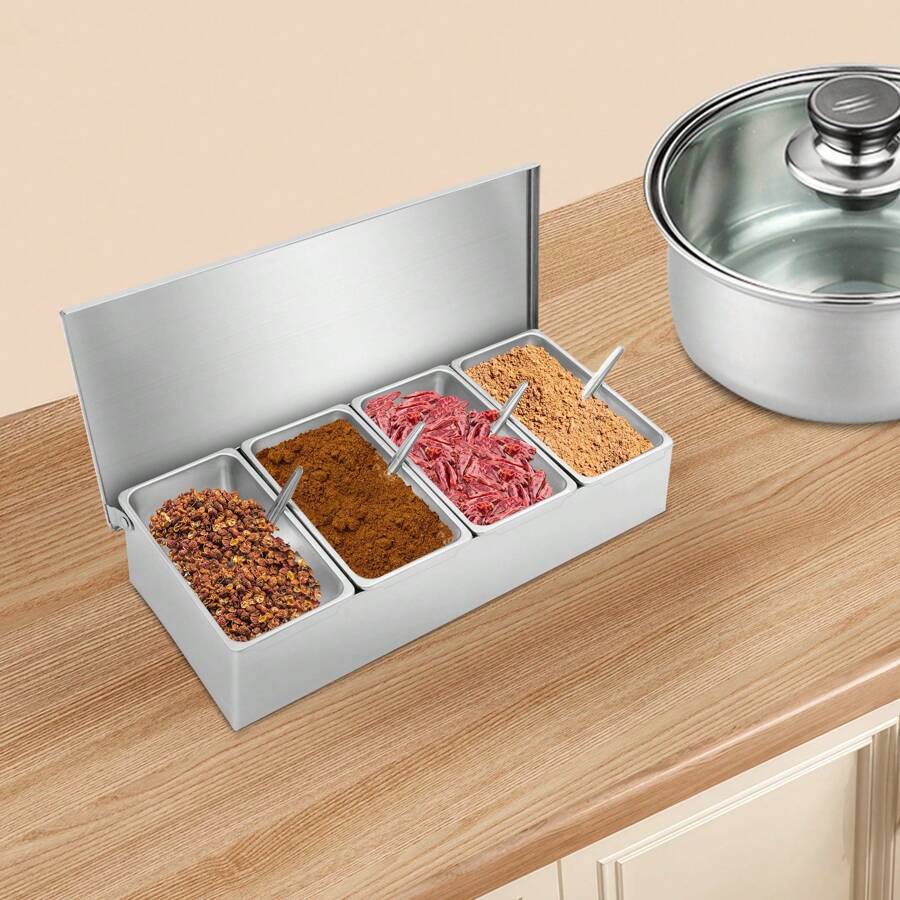 Stainless Steel Condiment Dispenser Food Server Container Countertop ...