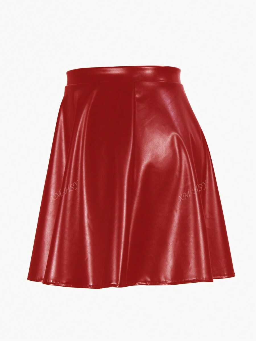 Plus Size Women Fashion Solid Color Pu Leather A Line Skirt Shein Usa