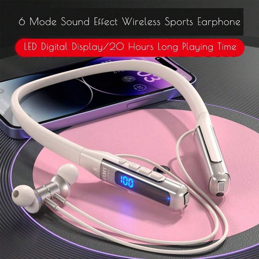 Neckband Wireless Headphones, V5.3 Wireless Headphones 80Hrs Extra Long ...