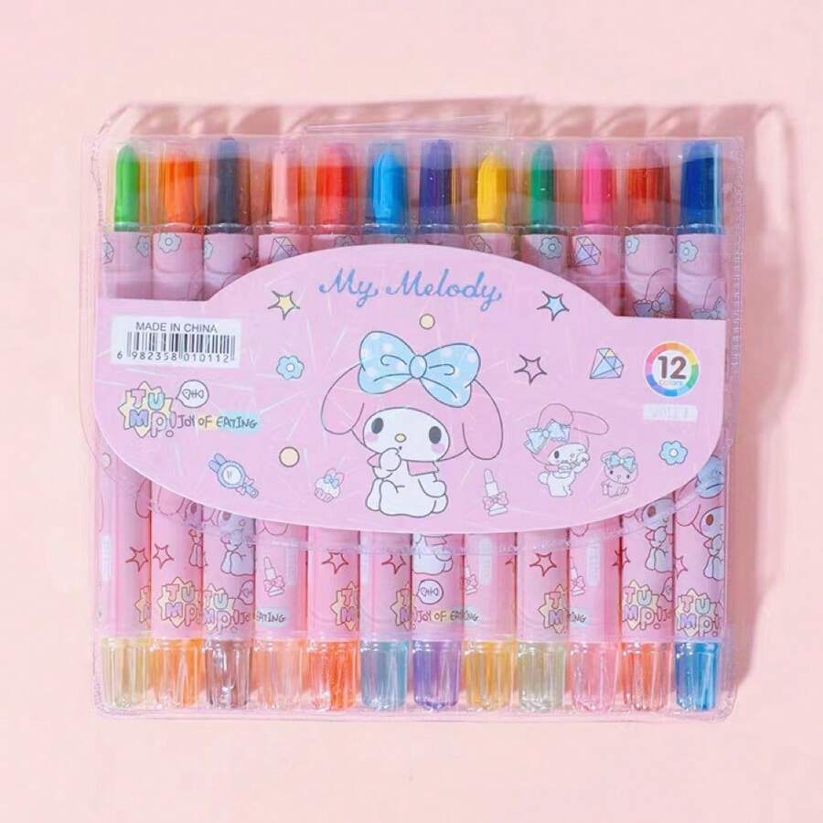 Sanrio Sanrio Rotational Crayons 12 Colors, Cartoon Kuromi Short Wax ...