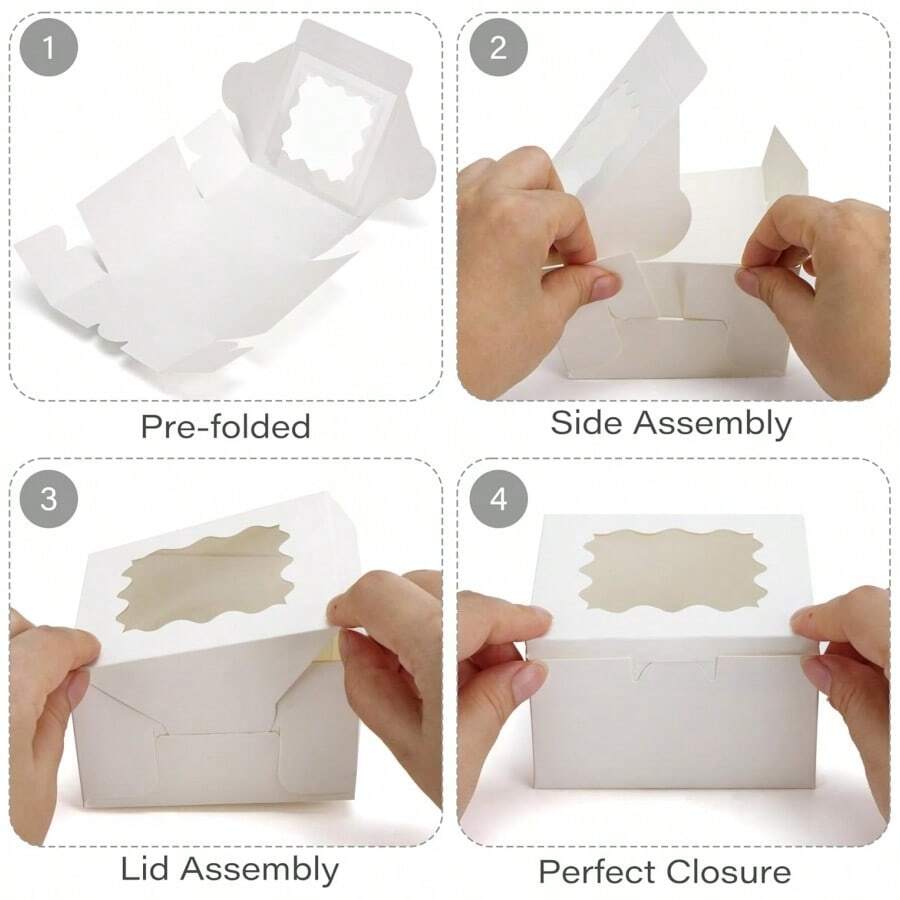 50Packs 4x4x2.5 Inches White Bakery Boxes With Window Paper Cardboard ...