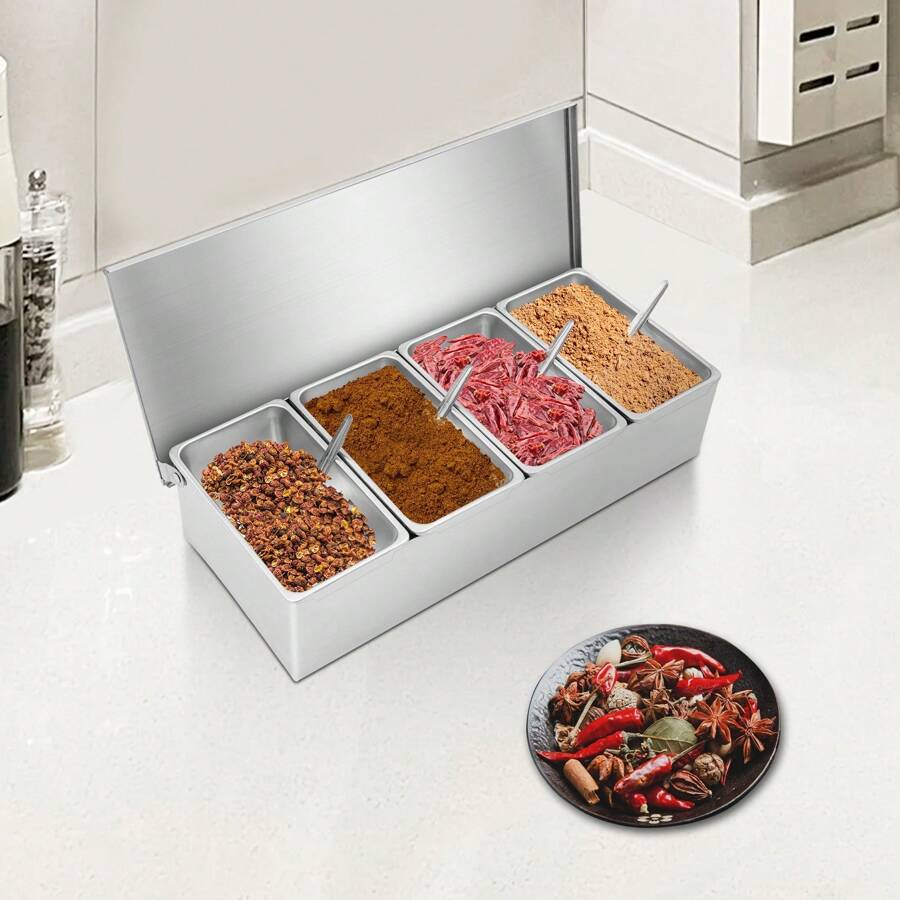 Stainless Steel Condiment Dispenser Food Server Container Countertop ...