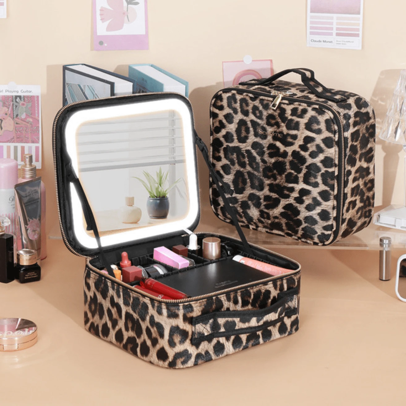 SENDME Travel Makeup Bag With LED Lighted Mirror,Travel Makeup ...