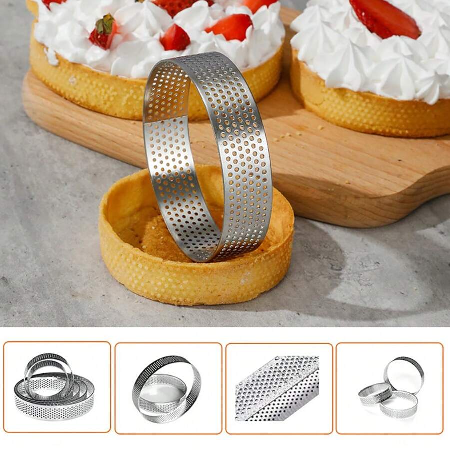 6pcs Stainless Steel Baking Molds, Tart Rings, Round Perforated Tart ...