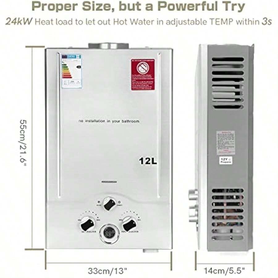 12LPM Gas Water Heater 24KW LPG Instant Water Heater Ultra Low Starting Water Pressure 0.2 Bar ...