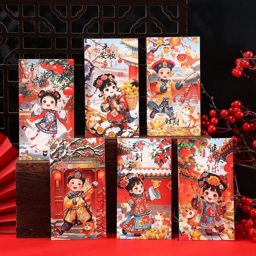 6pcs 2025 Chinese New Year Red Envelopes Cartoon Snake Year Hongbao ...