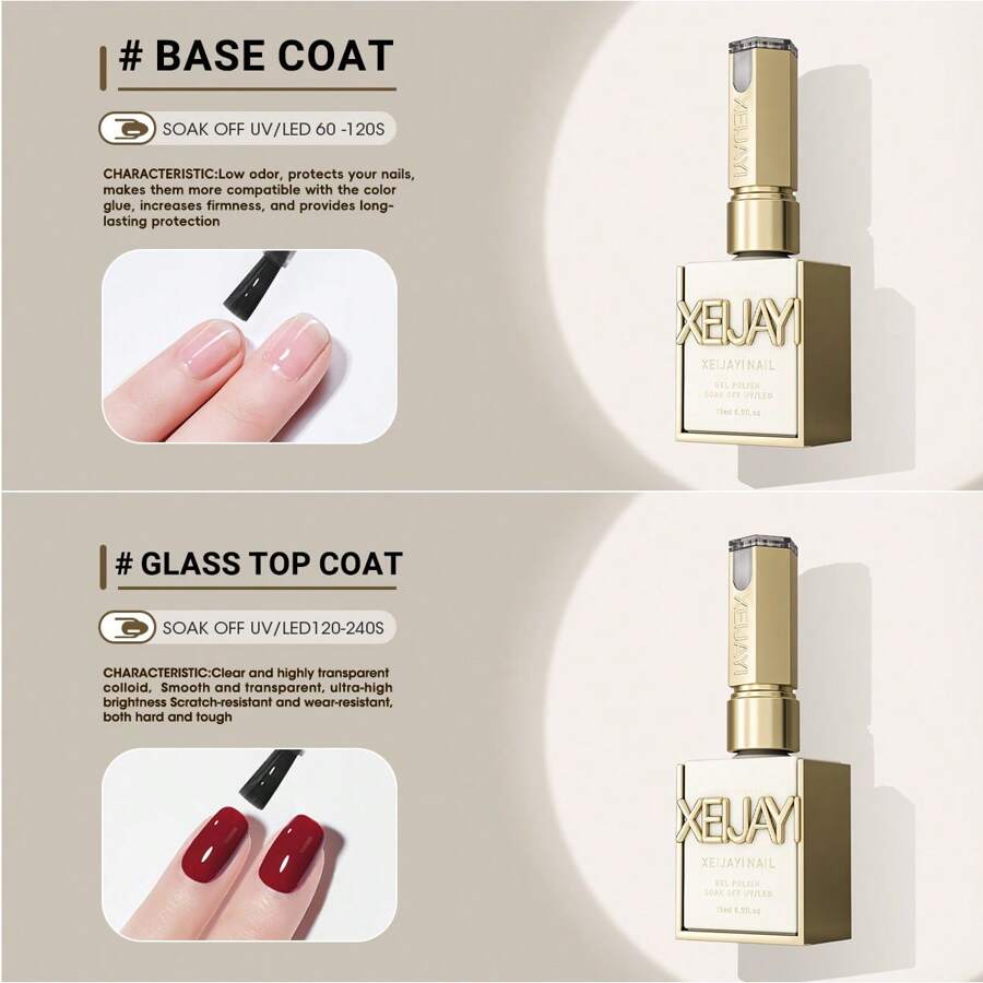 XEIJAYI XEIJAYI ベースコート&トップコート 2本セット 15ml UVLEDソークオフ ジェルネイルポリッシュ マニキュアサロン DIY用 ツヤ出し ジェルシーラー ...