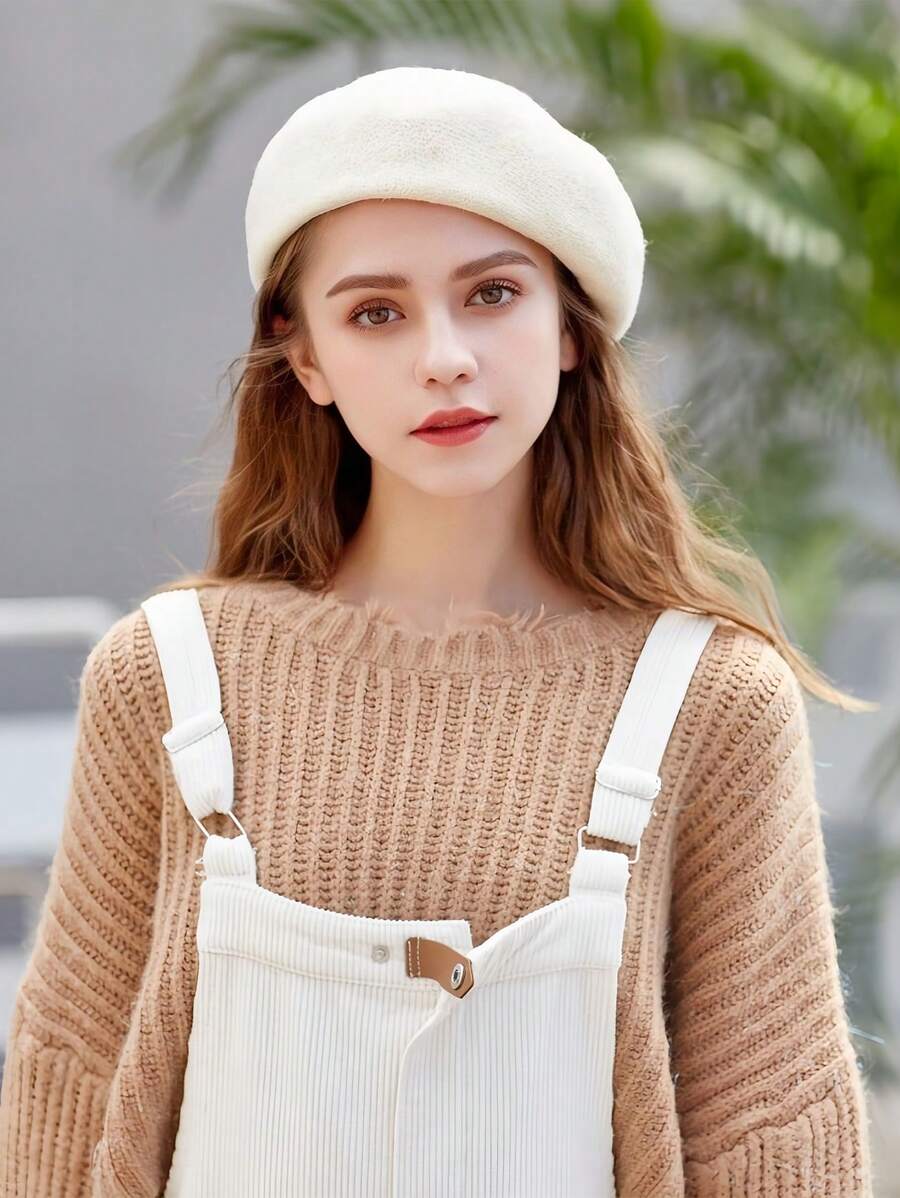 1 Peça Boina de Lã de Cor Sólida Feminina, Boina Clássica Francesa Sem ...