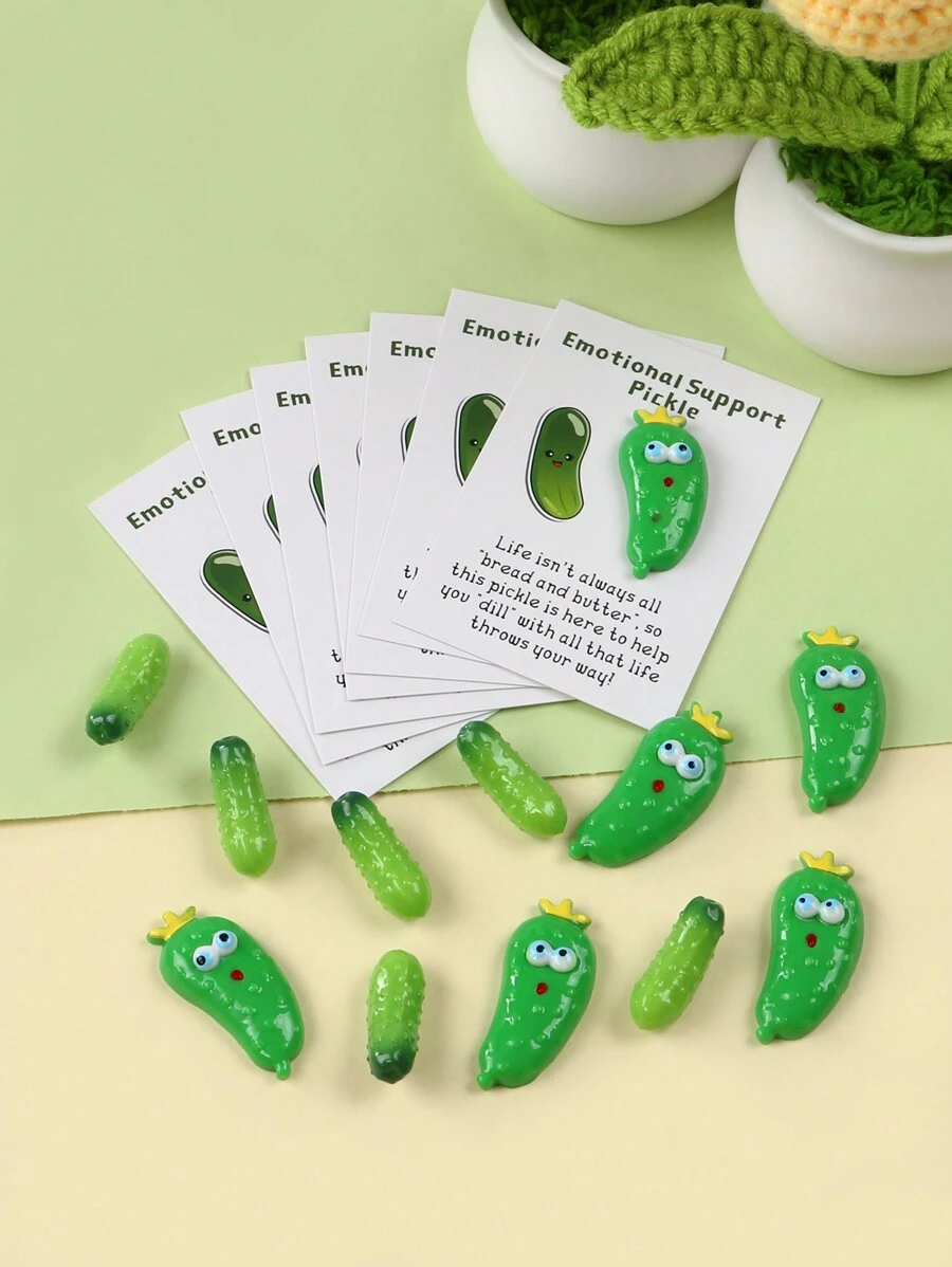 1pc Fun Pocket Hug Resin Cartoon Pickle Card - Emotional Support, Warm ...