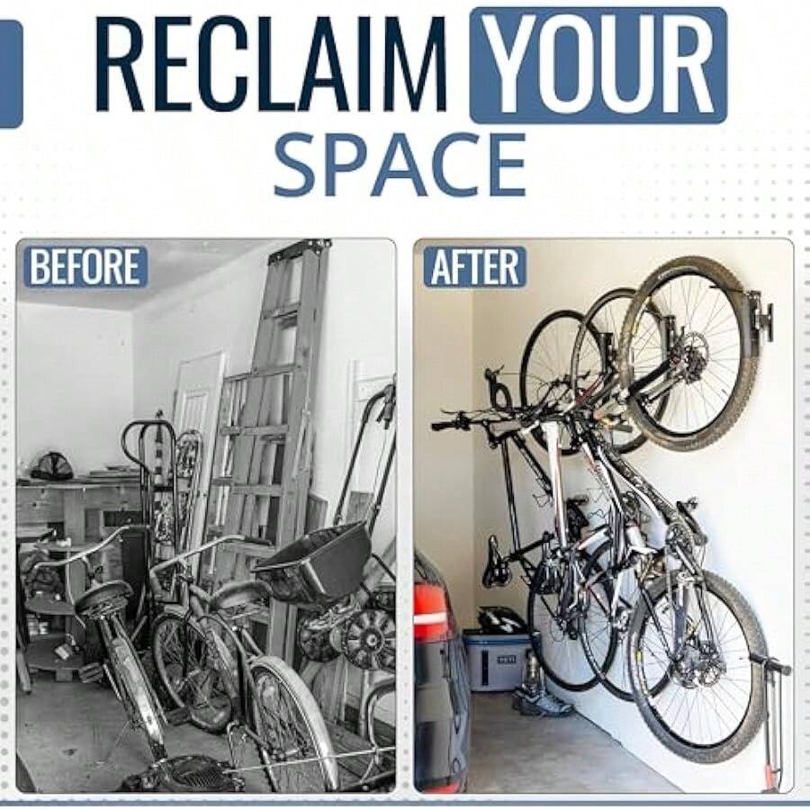 Swl Bike Wall Rack Garage Hanger Hook 2 Pack Black Storage Solution For ...