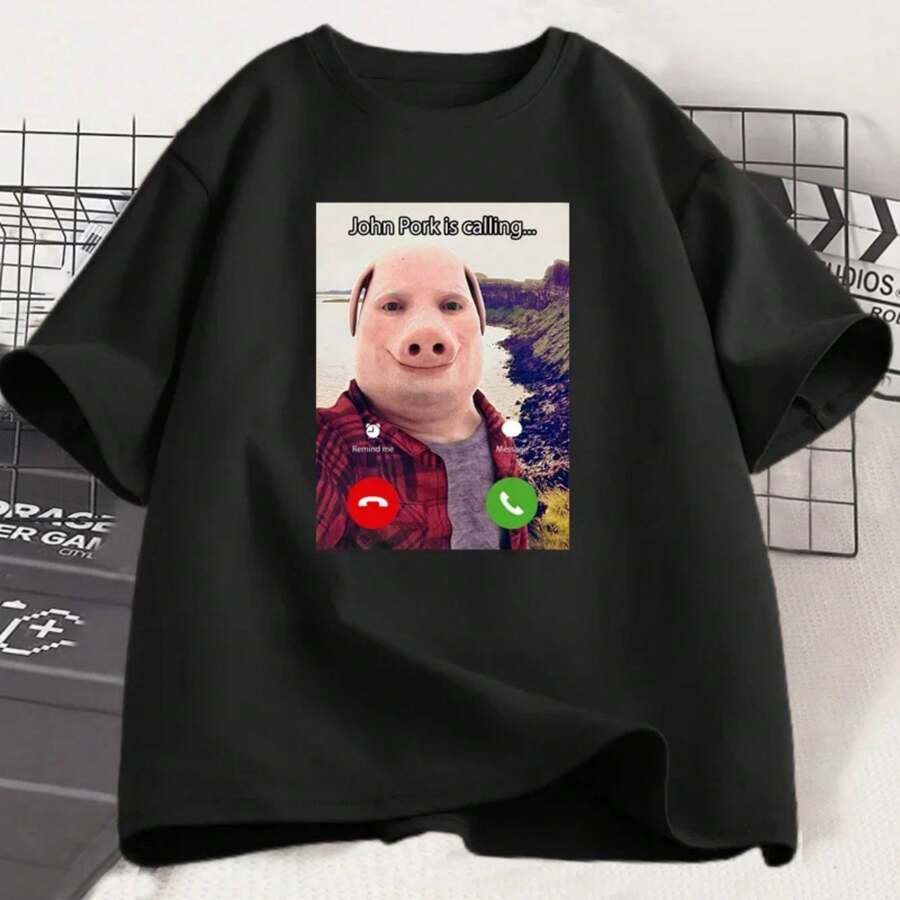 John Pork Is Calling T Shirts Funny Graphic Tee Top Oversized Cotton ...