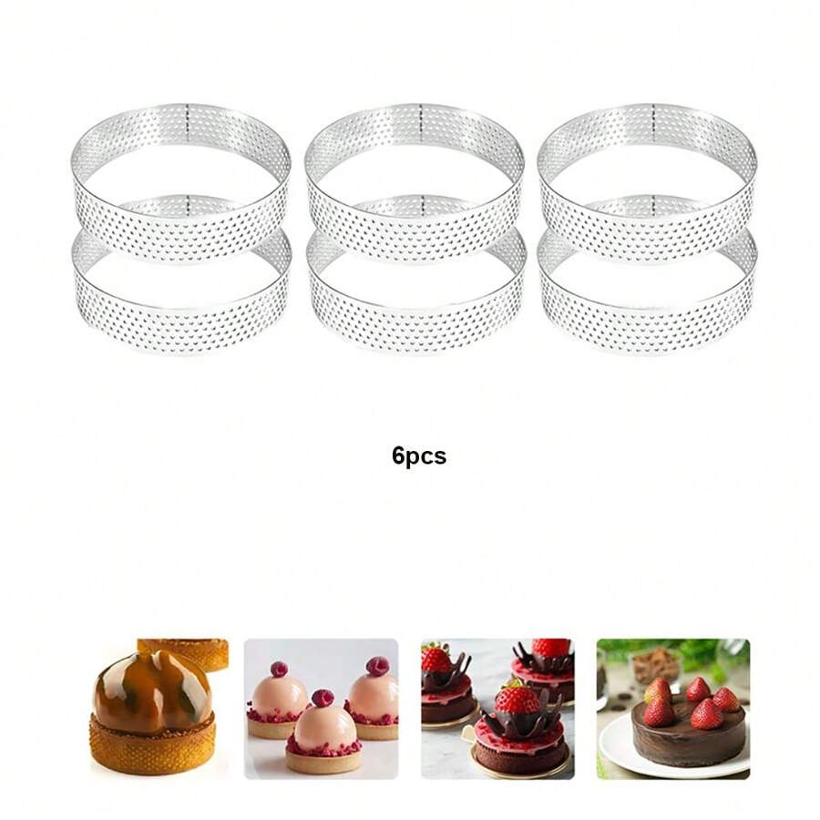 6pcs Stainless Steel Baking Molds, Tart Rings, Round Perforated Tart ...