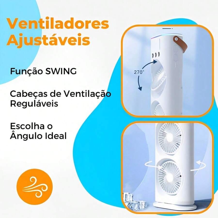 Double Tower Humidifier Fan 3 Speeds Portable Air Conditioner Led USB ...