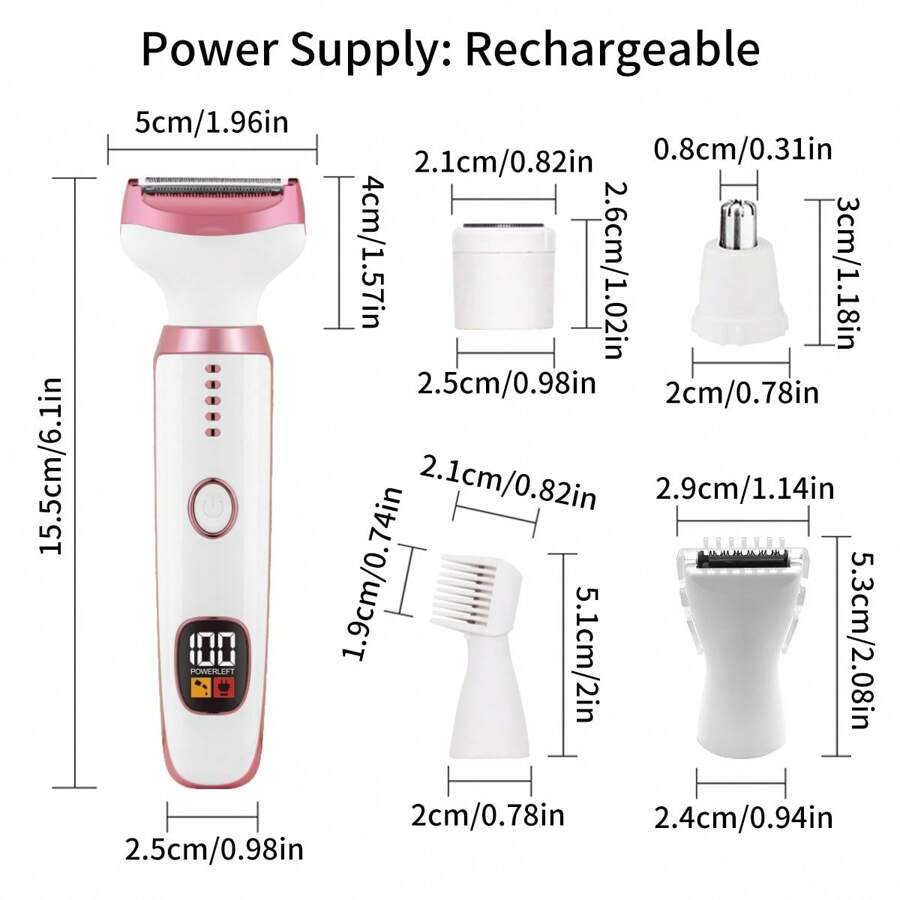 5-In-1 Electric Female Painless Shaver, Rechargeable Trimmer For Face ...