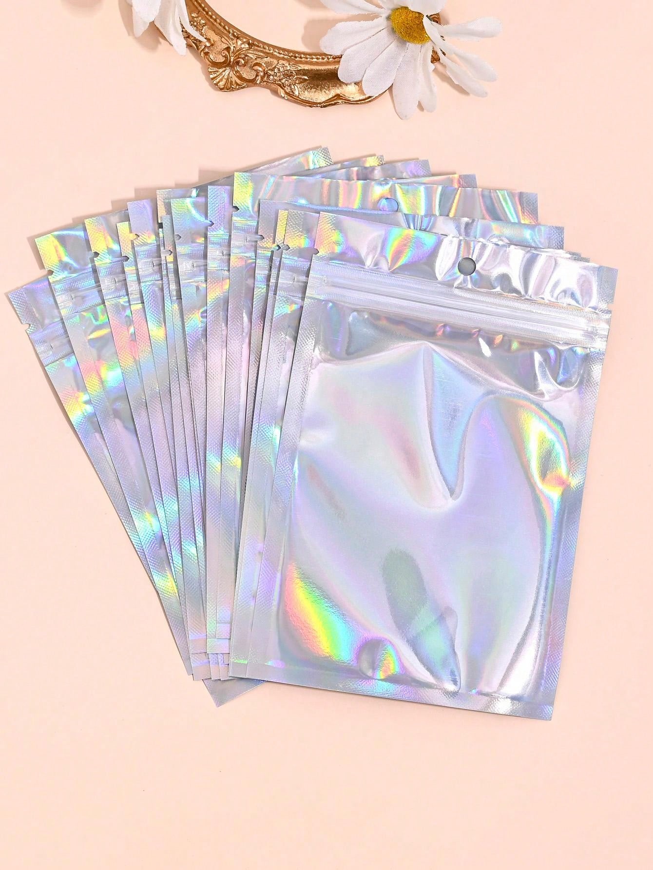 100pcs Fashionable Holographic Glossy Resealable PE Plastic Bags ...