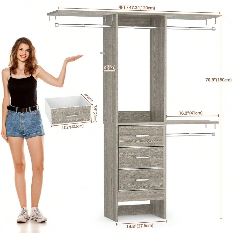 48'' Closet System With 3 Drawers Closet Organizer System Built-In ...