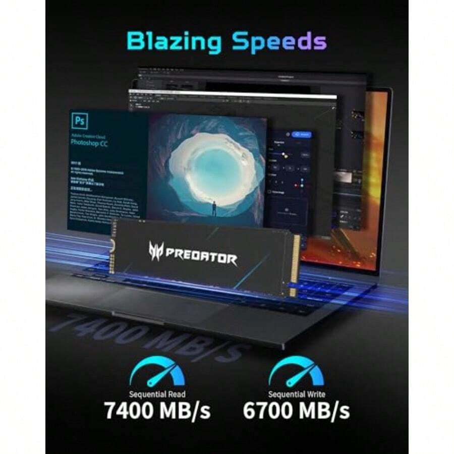 2TB Internal SSD M.2 2280 PCIe NVMe Gen4x4 DRAM Cache Up To 7400 MB/S ...