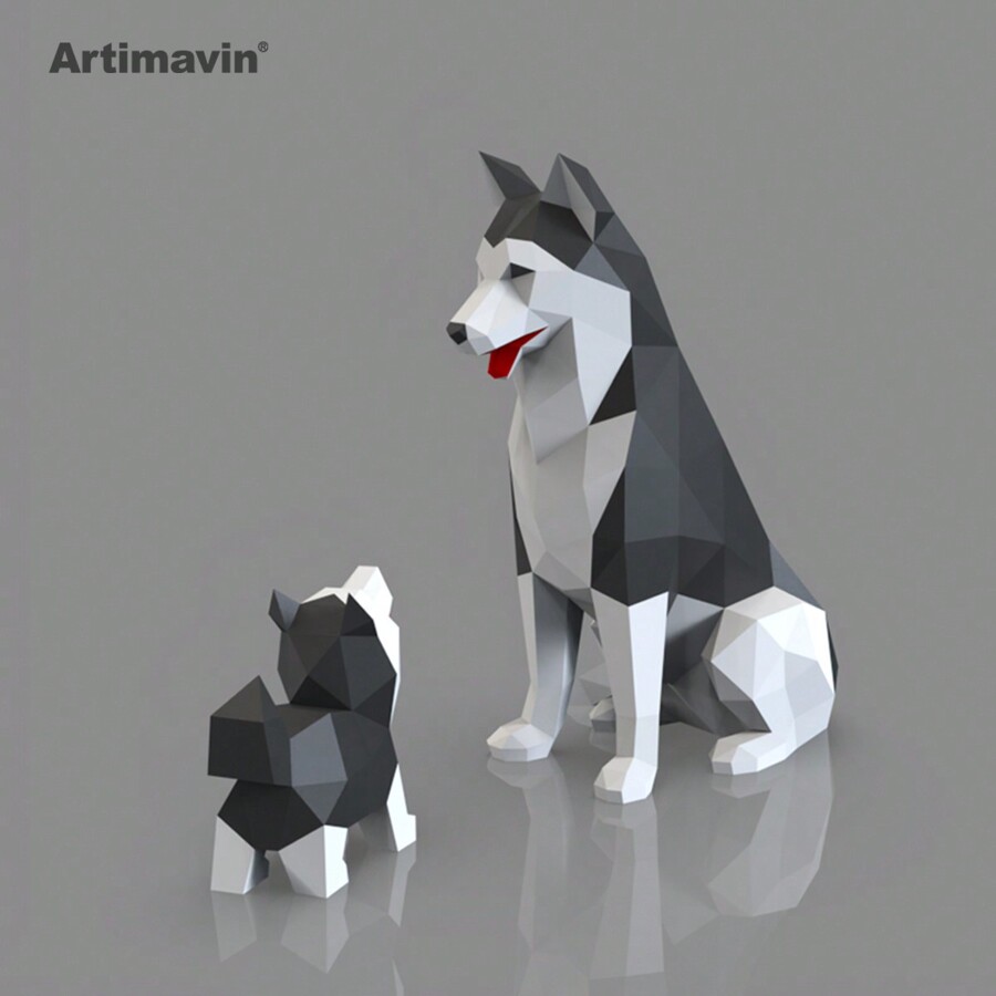 Artimavin Two Huskies Paper Model Three-Dimensional Paper Art Origami Ornaments Puzzle Indoor ...