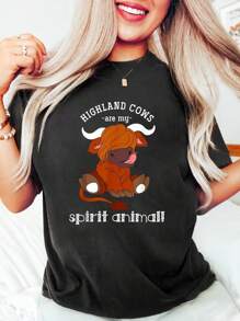 Highland Cows Are My Spirit Animal Scottish Highland Cow T-Shirt Cotton Graphic Tee For Women ...