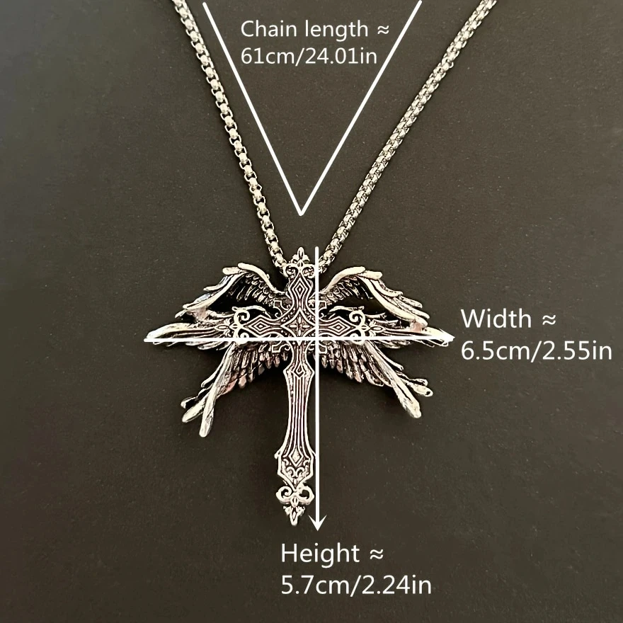 1pc Retro Personality Six-Wing Angel Wings Cross Pendant Necklace, Punk ...