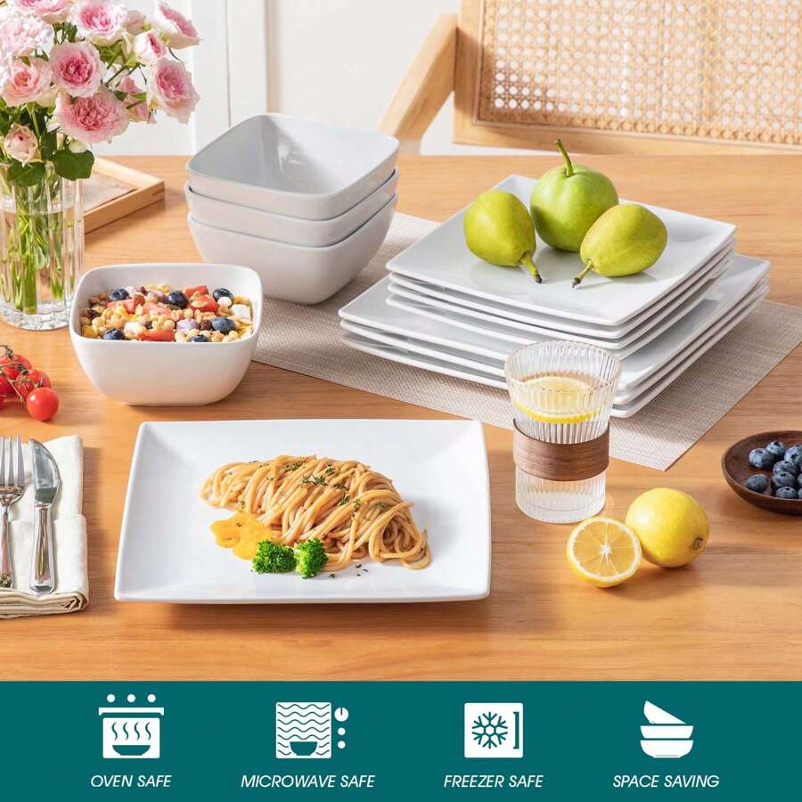 vancasso 12 Pieces Dinnerware Set, Stoneware, Dinner Plate, Dessert ...