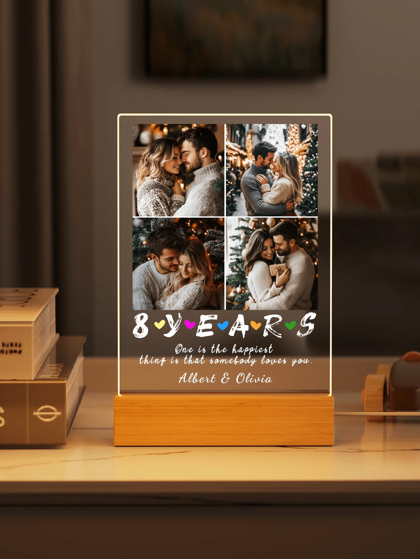 Personalized Collage Photo LED Couple Night Light, Custom Acrylic Night ...