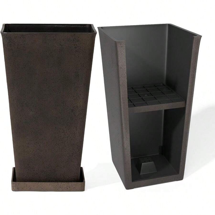 30 Inch Tall Black Planters Set Of 2,Indoor/Outdoor Rectanglar Large ...