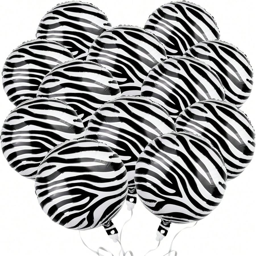 10 Pcs 18 Inch Zebra Print Aluminum Foil Balloons Jungle Animal ...