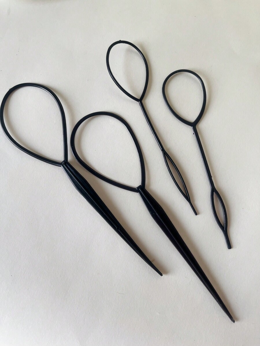 4pcs Black Hair Puller Topsy Braid Hair Styling Tools Girl Ponytail ...