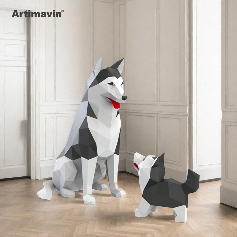 Artimavin Two Huskies Paper Model Three-Dimensional Paper Art Origami Ornaments Puzzle Indoor ...