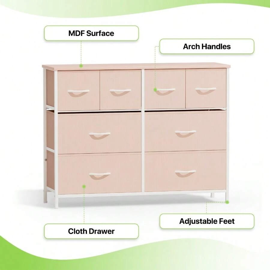 8 Fabric Drawers Dresser Bedroom Chest Of Storage Organizer Pink Closet ...