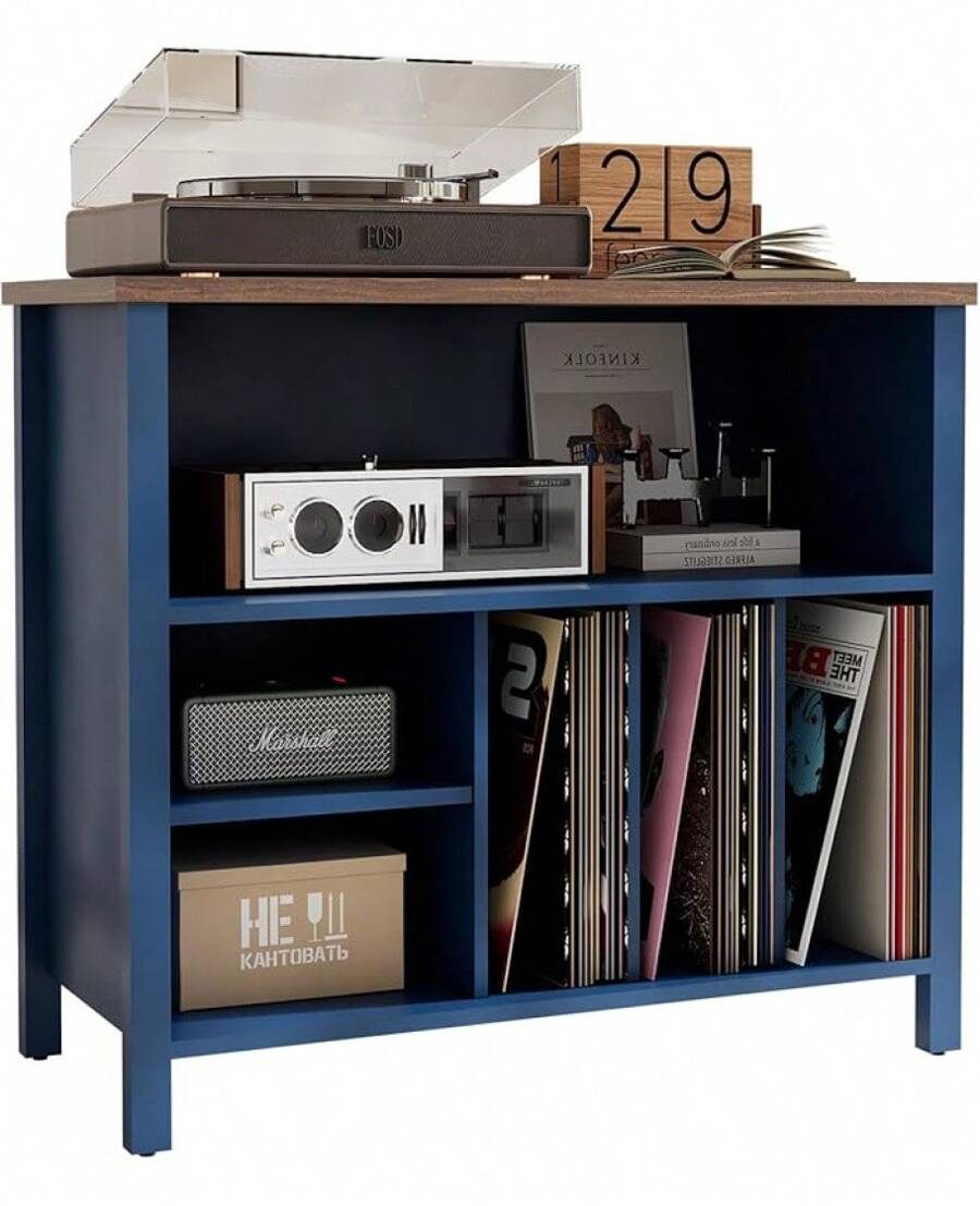 Record Player Stand, Mid-Century Vinyl Record Storage Cabinet, 3-Tier ...