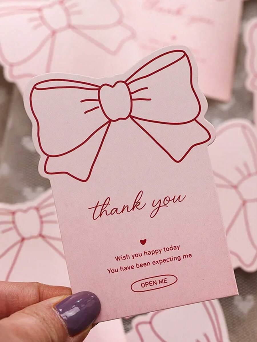10/50pcs Pink Bowknot Thank You Stickers For Package Adhesive ...