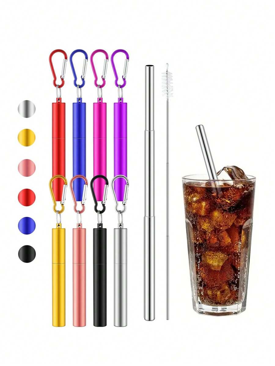 3pcs/Set Stainless Steel Reusable Straws With Extendable Straw And ...