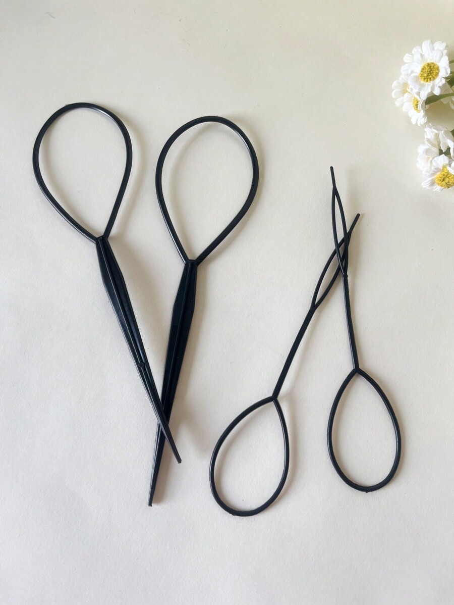 4pcs Black Hair Puller Topsy Braid Hair Styling Tools Girl Ponytail ...