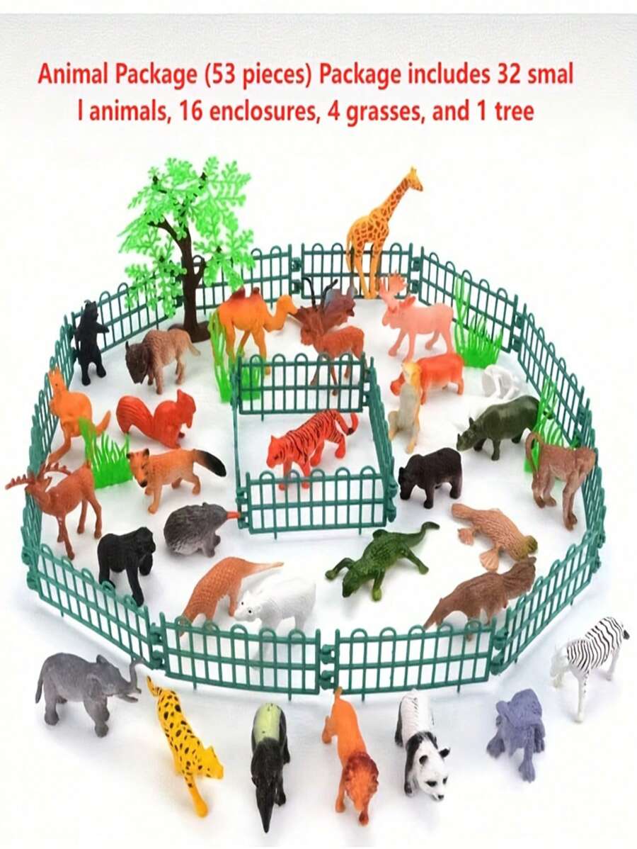 53Pcs/Set Mini Animals Toy Set, Wild Animal Figurine Toys For Cognitive ...