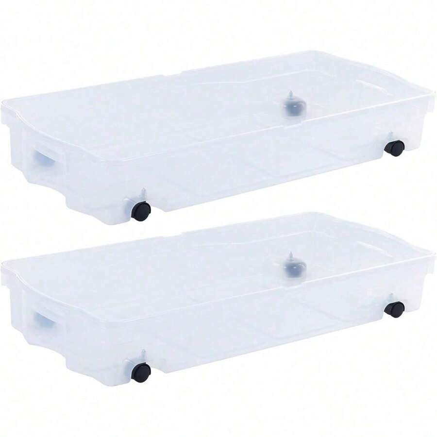 Under Bed Wheeled Storage Box, 68 Qt 2-Pack, Made In USA, Plastic ...