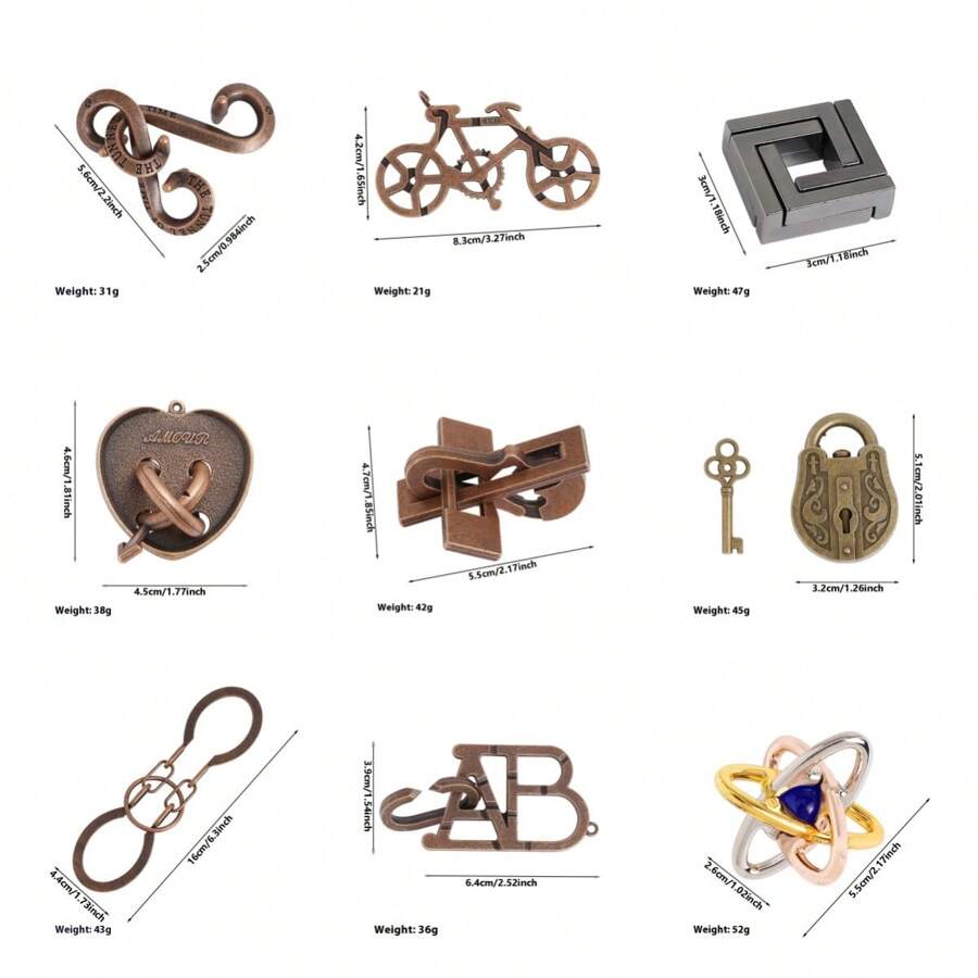 9-Piece Unlock Puzzle Set, 9-Ring Disentanglement Puzzle Toy, Luban ...