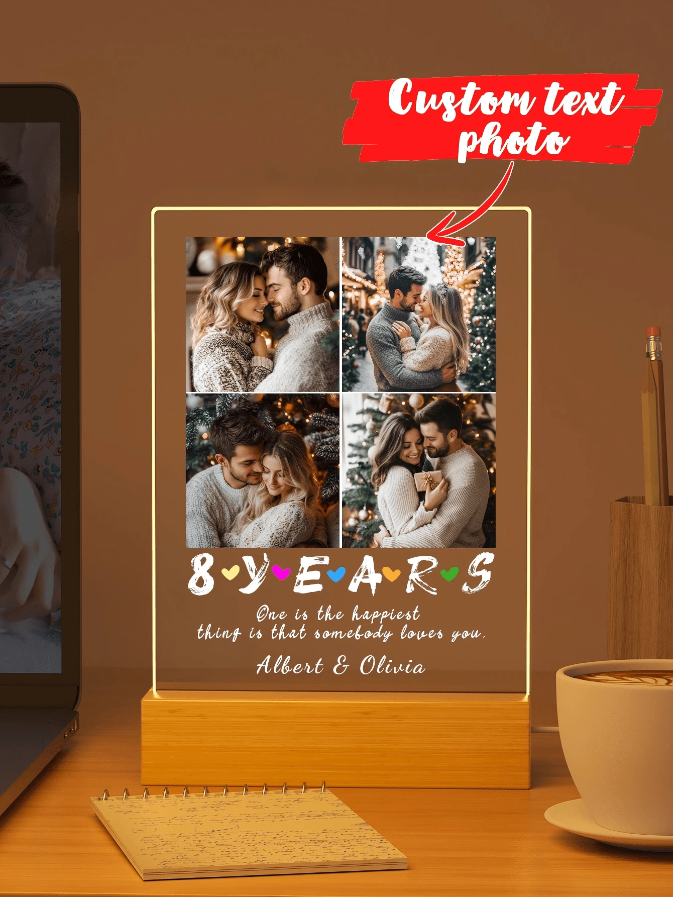 Personalized Collage Photo LED Couple Night Light, Custom Acrylic Night ...