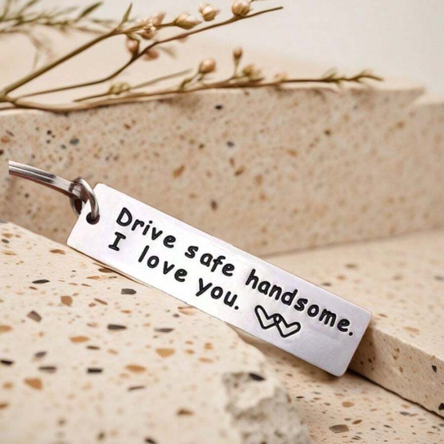 1pc Man's Slogan Graphic Engraving Keychain Stainless Rectangle Charm ...