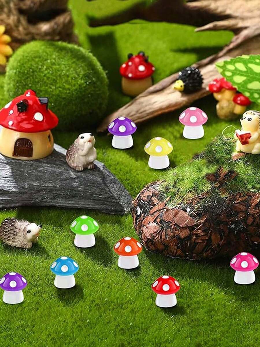10pcs-Different Colors Mini Resin Mushrooms Small Mushrooms Characters ...