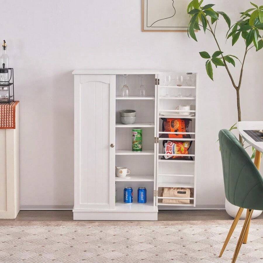 Home Kitchen Pantry Storage Cabinet Cupboard With Adjustable Shelves ...