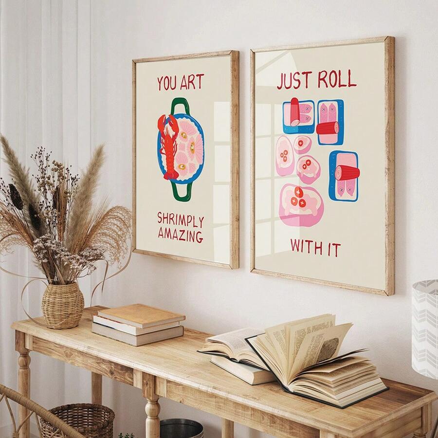 Cute Shrimp Print Funny Kitchen Decor, Vintage Wall Art, Affirmation ...
