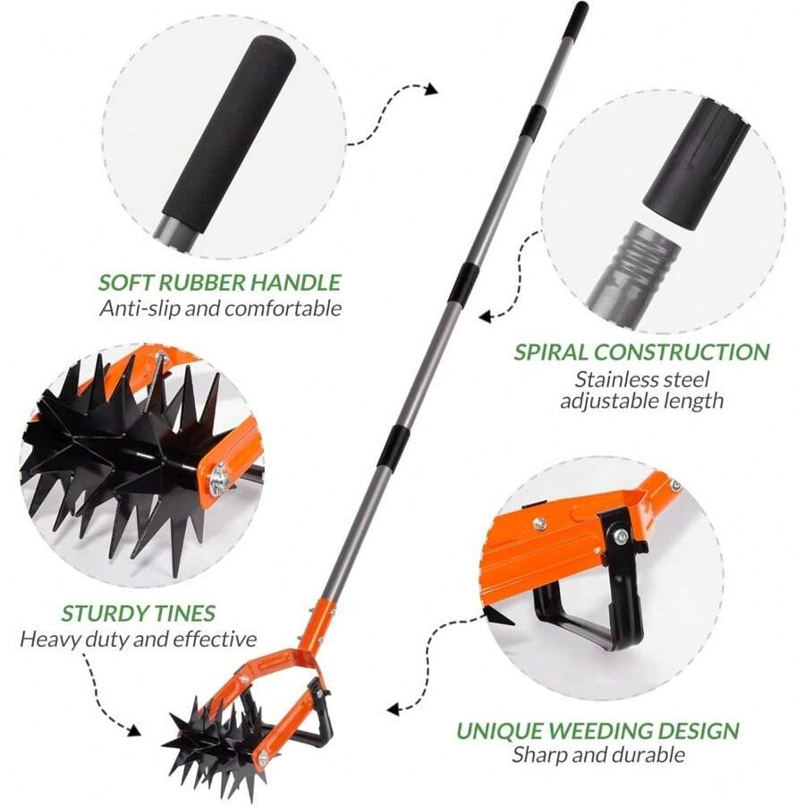 Rotary Cultivator Tool Adjustable Garden Hand Tiller With Stainless ...