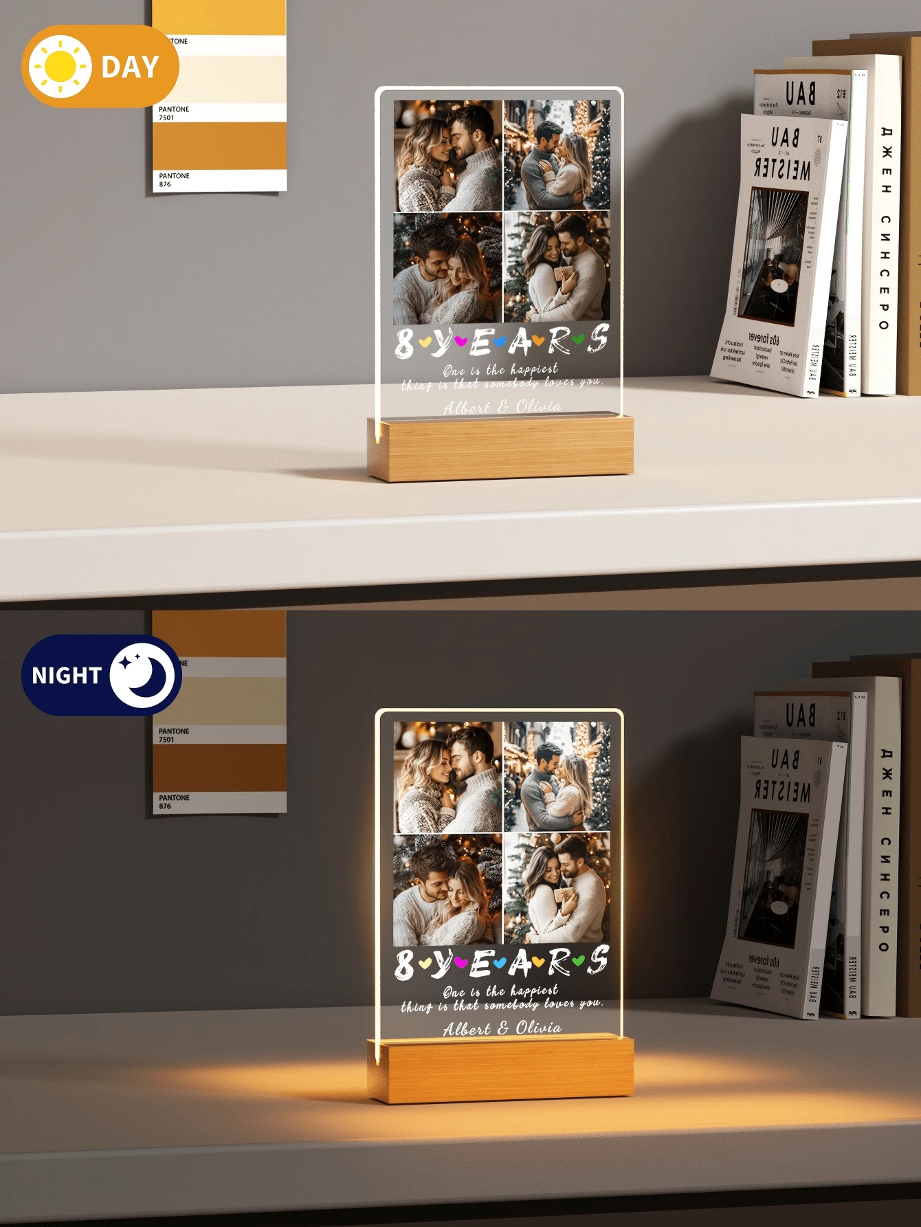 Personalized Collage Photo LED Couple Night Light, Custom Acrylic Night ...