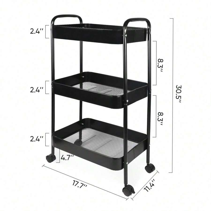 Metal Rolling Cart, 3 Tier Mobile Shelving Utility Cart With Wheels ...