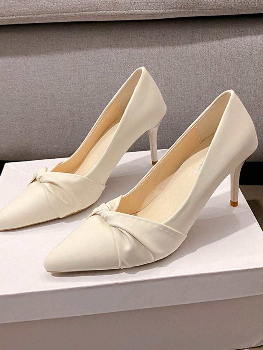 Women's New Soft Leather Pointed Toe Stiletto Heel Low Vamp Pumps For ...