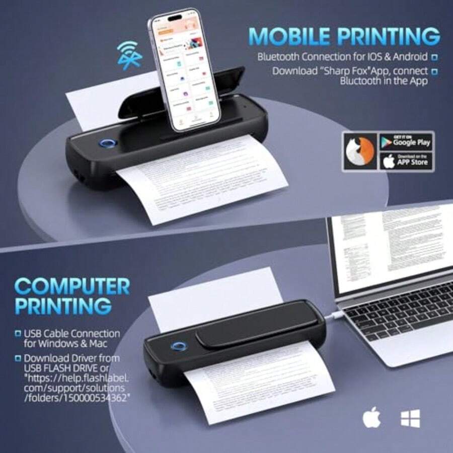 Portable Wireless Inkless Printer Mini Bluetooth Small Printers For ...