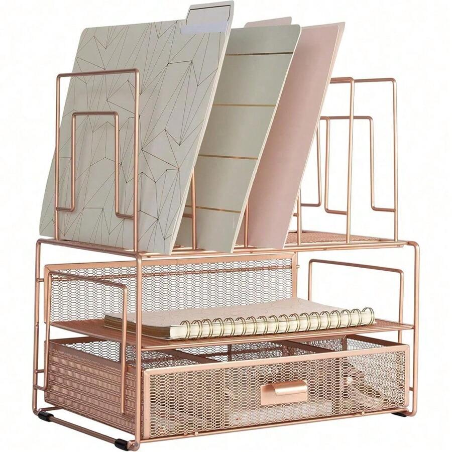 Gold Desk Accessories And Workspace, Desktop Organizer - Cute File ...