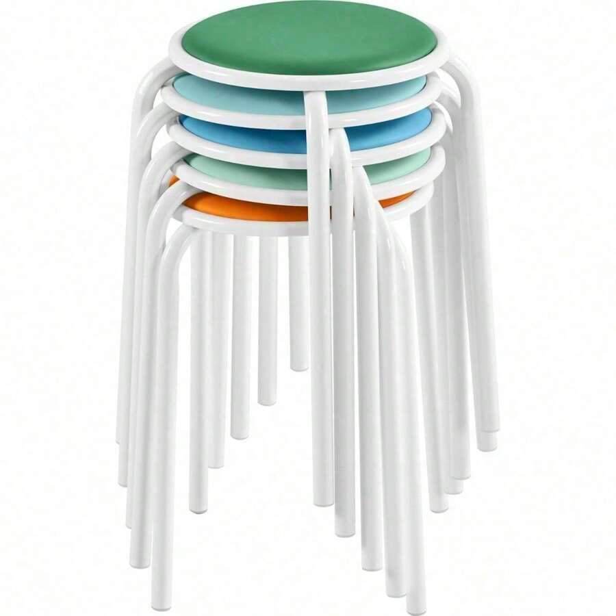 18 Inch Padded Stack Stools, Portable Assorted Multicolor Metal Stools, School Classroom Library ...